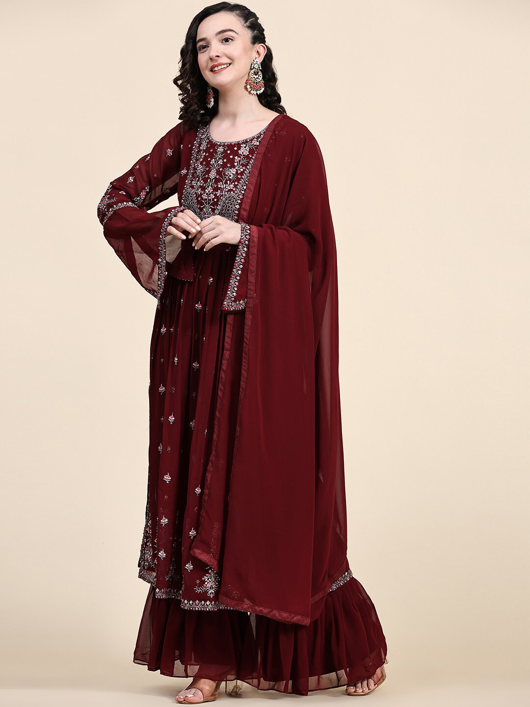 Buy KALINI Ethnic Motifs Embroidered Empire Thread Work Kurta With ...