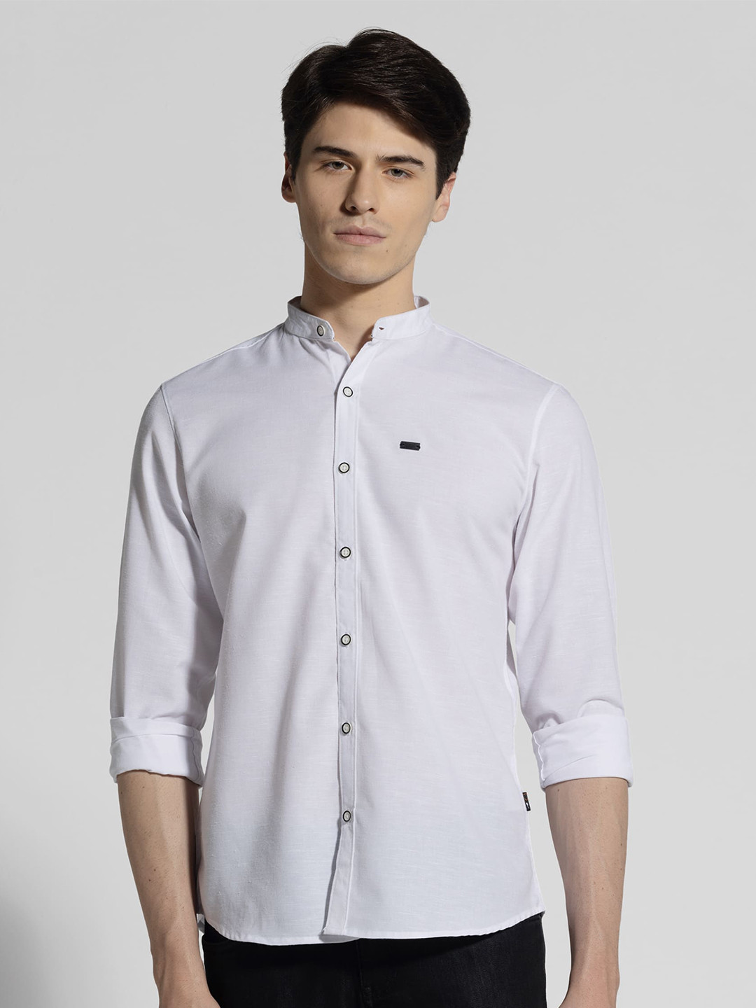 Buy IDENTITI Slim Fit Mandarin Collar Cotton Casual Shirt - Shirts for ...