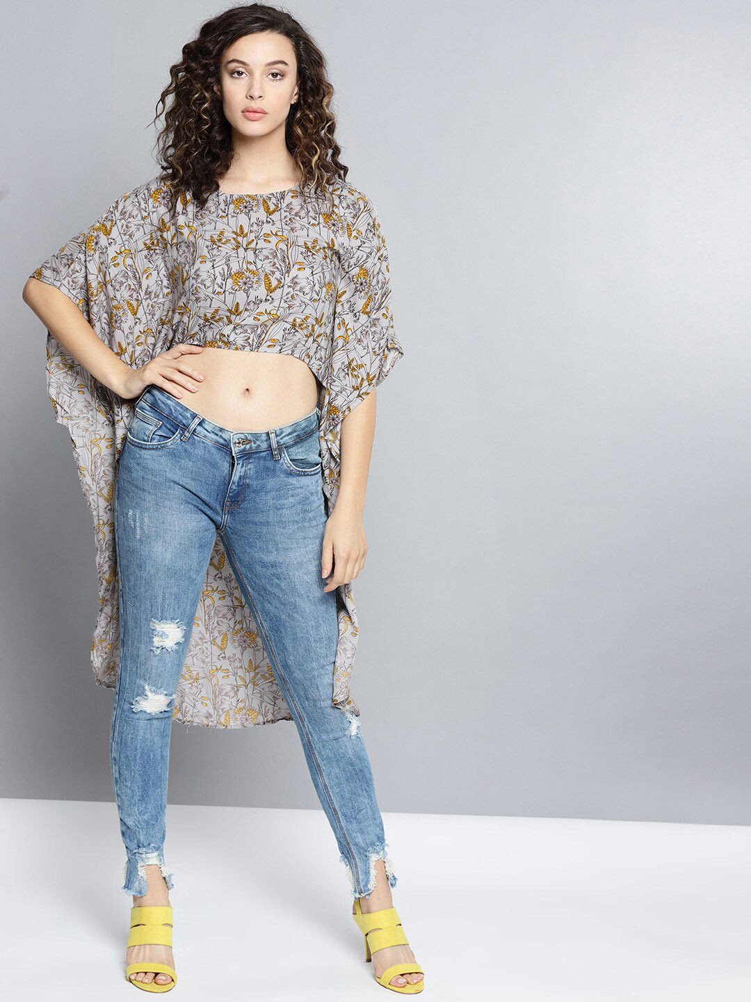 Buy Mast & Harbour Floral Print Flared Sleeve High Low Crop Top - Tops ...