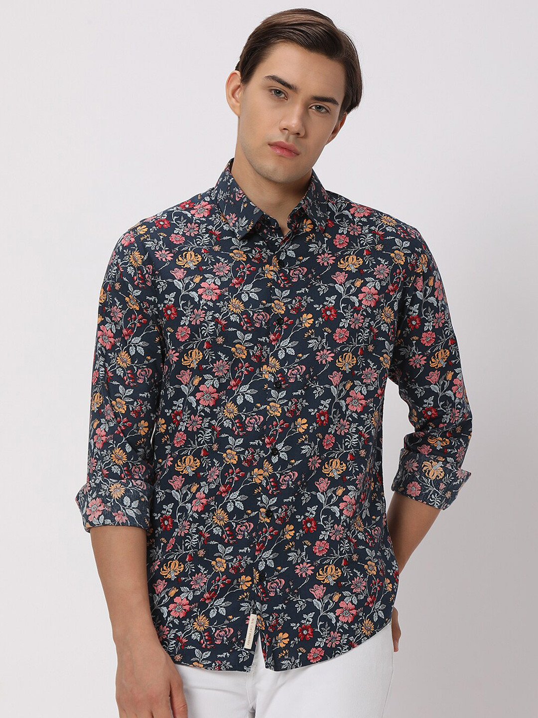 Buy Mufti Spread Collar Long Sleeves Classic Slim Fit Floral Printed ...