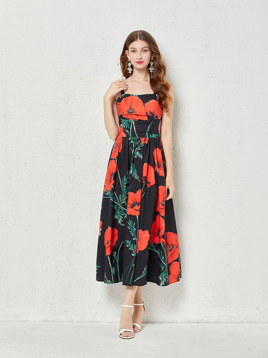 Buy JC Collection Black Floral Print Fit & Flare Midi Dress - Dresses ...