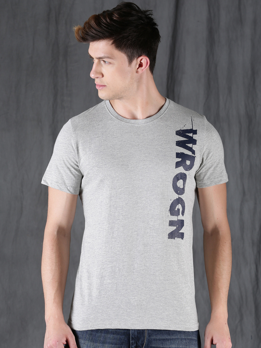 Buy WROGN Men Grey Printed Round Neck T Shirt - Tshirts for Men 2338879 ...