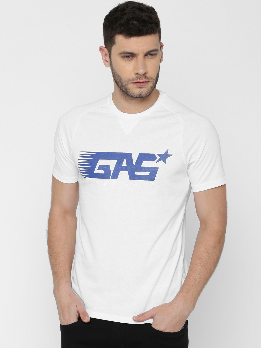 Buy GAS Men White Printed Slim Fit Round Neck Pure Cotton T Shirt ...