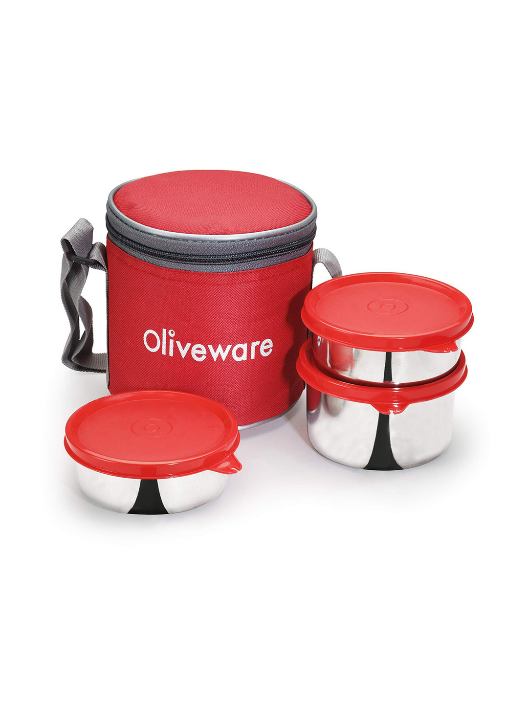 Buy SOPL OLIVEWARE Red 3 Pcs Stainless Steel Leak Proof Lunch Boxes ...