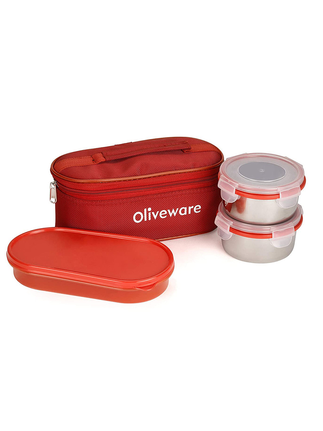 Buy SOPL OLIVEWARE Red 3 Pcs Leak Proof Lunch Boxes With Lunch Bag ...