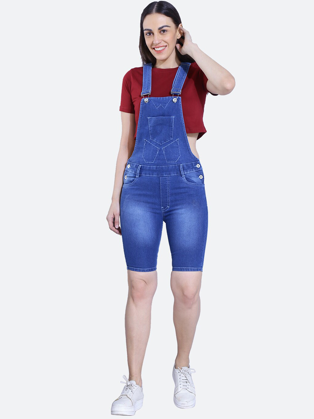Buy FCK 3 Stretchable Denim Short Dungaree - Dungarees for Women ...