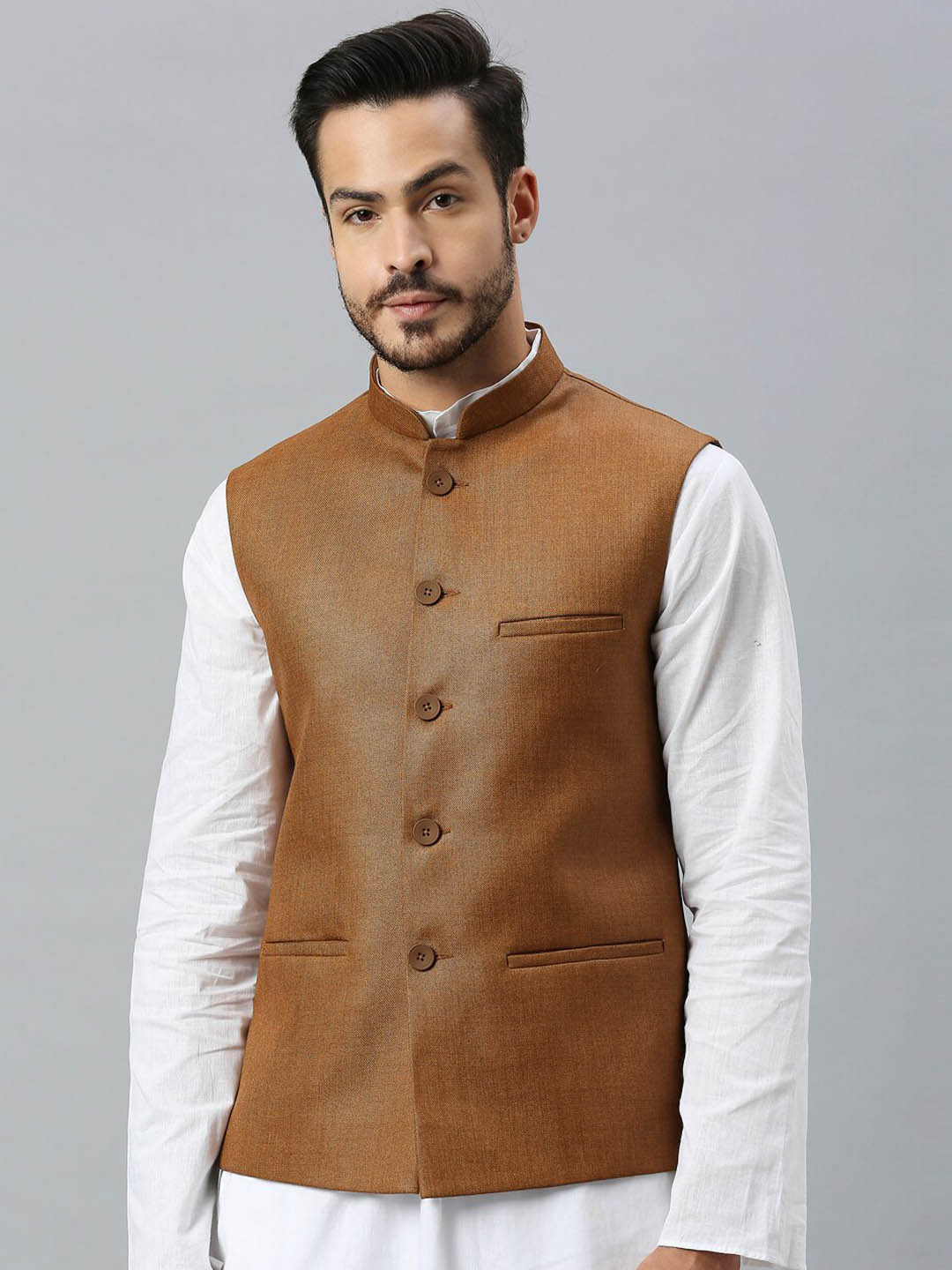 Buy ESSAS Club Mandarin Collar Jute Cotton Nehru Jacket - Nehru Jackets ...