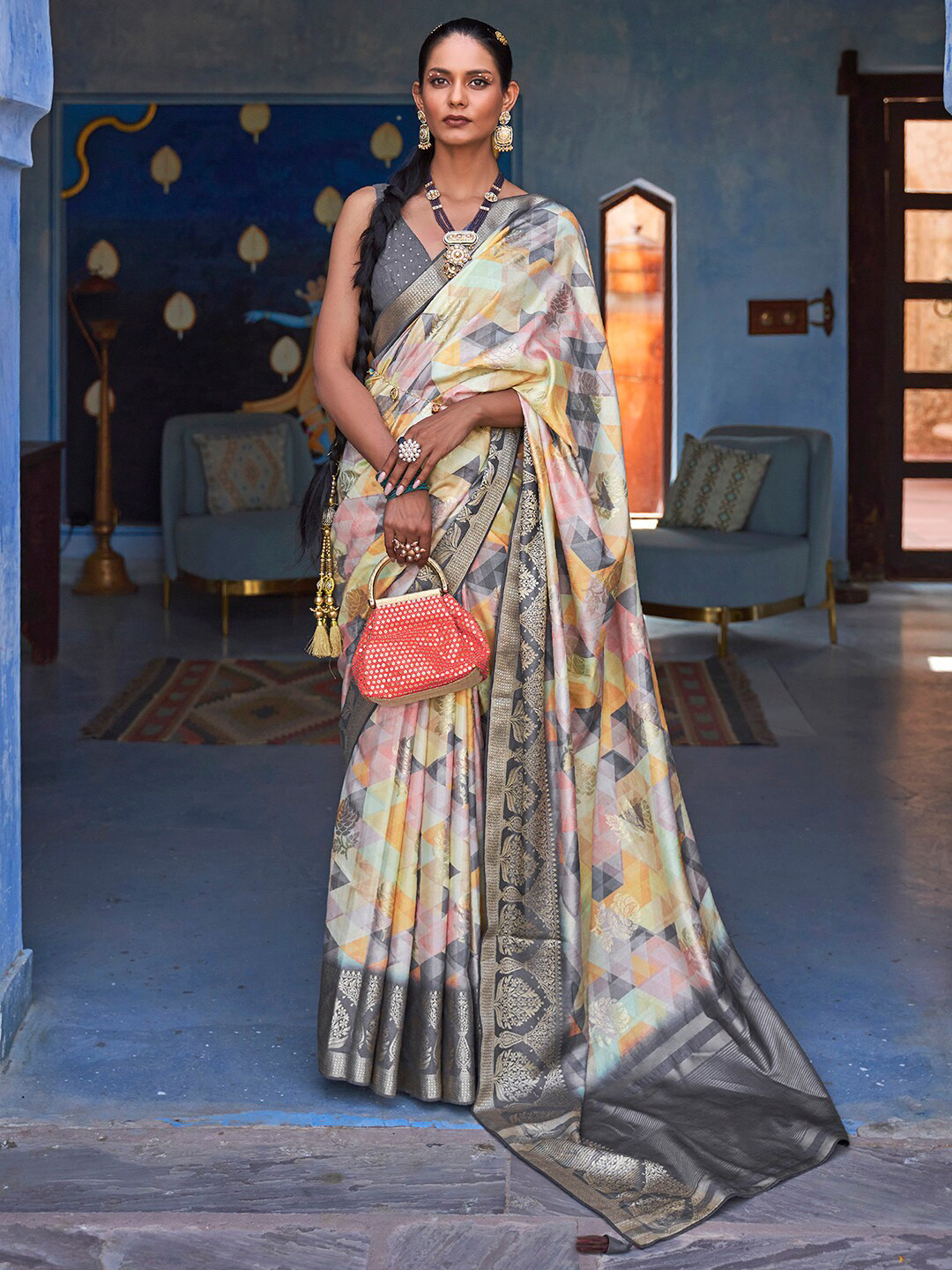 Buy Anouk Yellow & White Ethnic Motifs Woven Design Zari Banarasi Saree ...