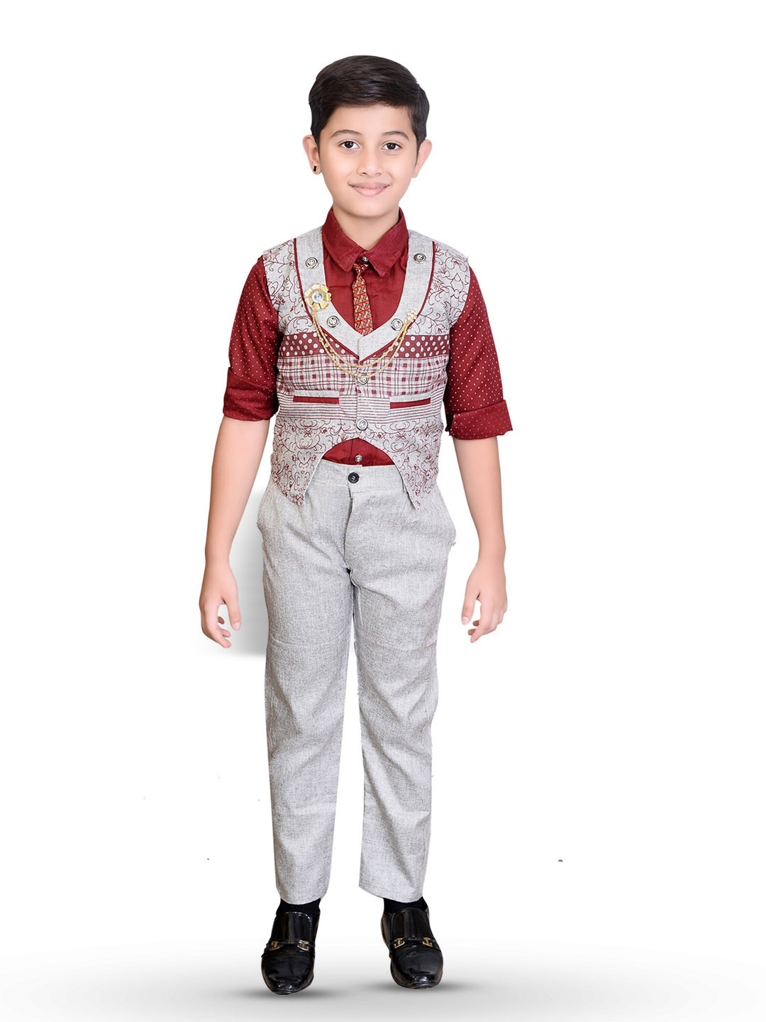 Buy BAESD Boys Printed Shirt With Trousers & Waistcoat - Clothing Set ...