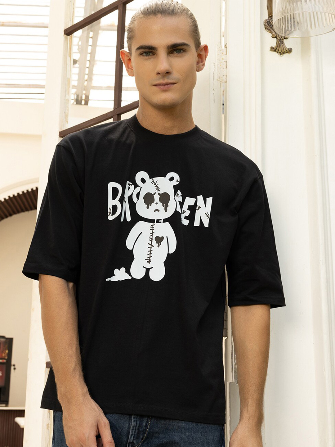 Buy Gavin Paris Typography Printed Drop Shoulder Sleeves Cotton ...