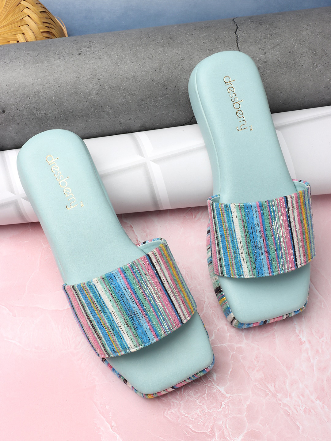 Buy DressBerry Women Blue Striped Open Toe Flats - Flats for Women ...