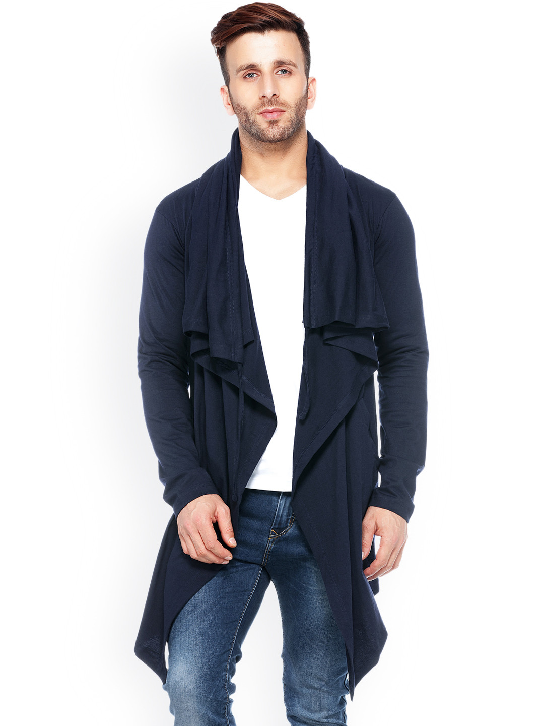 Buy Tinted Men Navy Blue Solid Hooded Shrug - Shrug for Men 2340140 ...