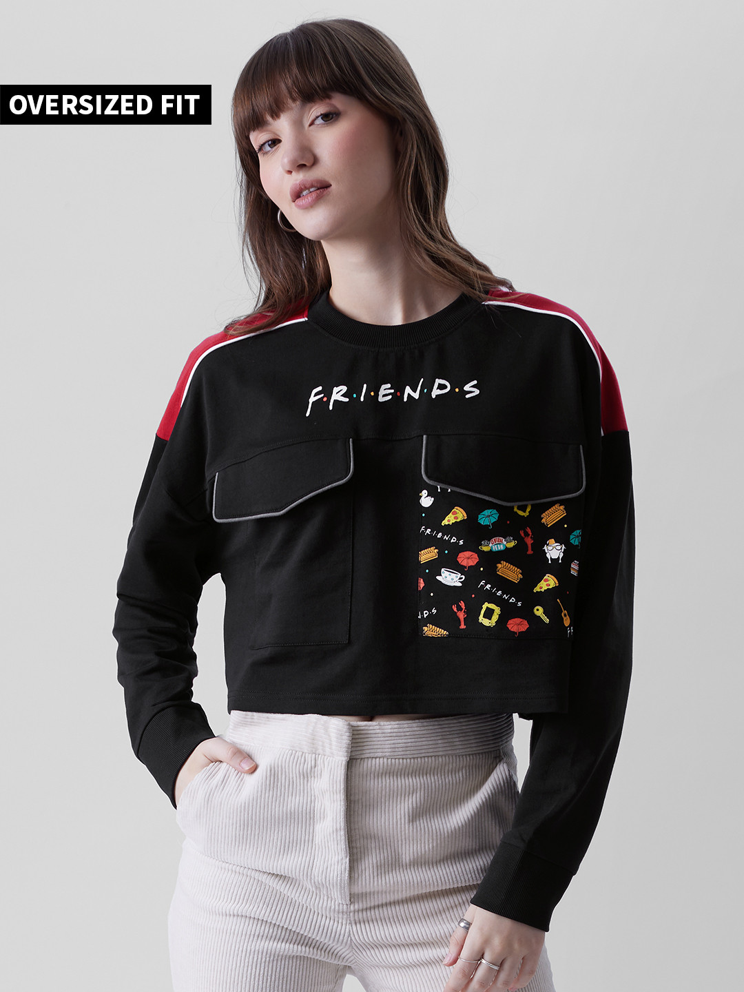 Buy The Souled Store F.R.I.E.N.D.S Doodle Black Women Oversized Cropped ...