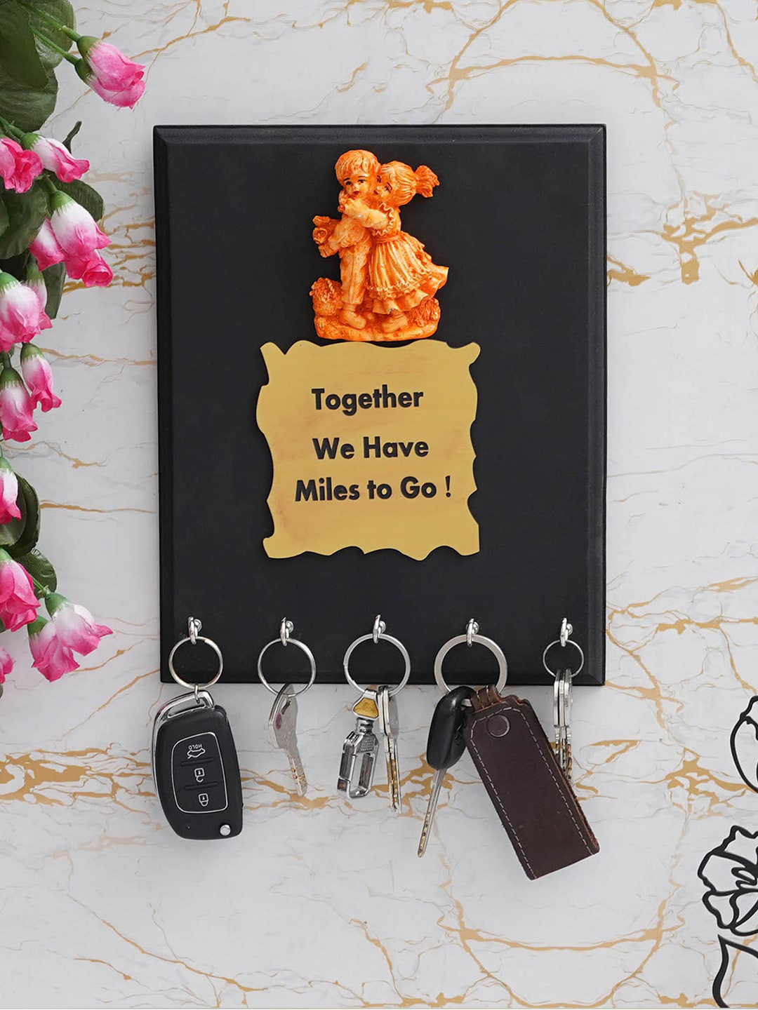 Buy ECraftIndia Black Cute Couple Quote 5 Hooks Wooden Key Holder - Key ...