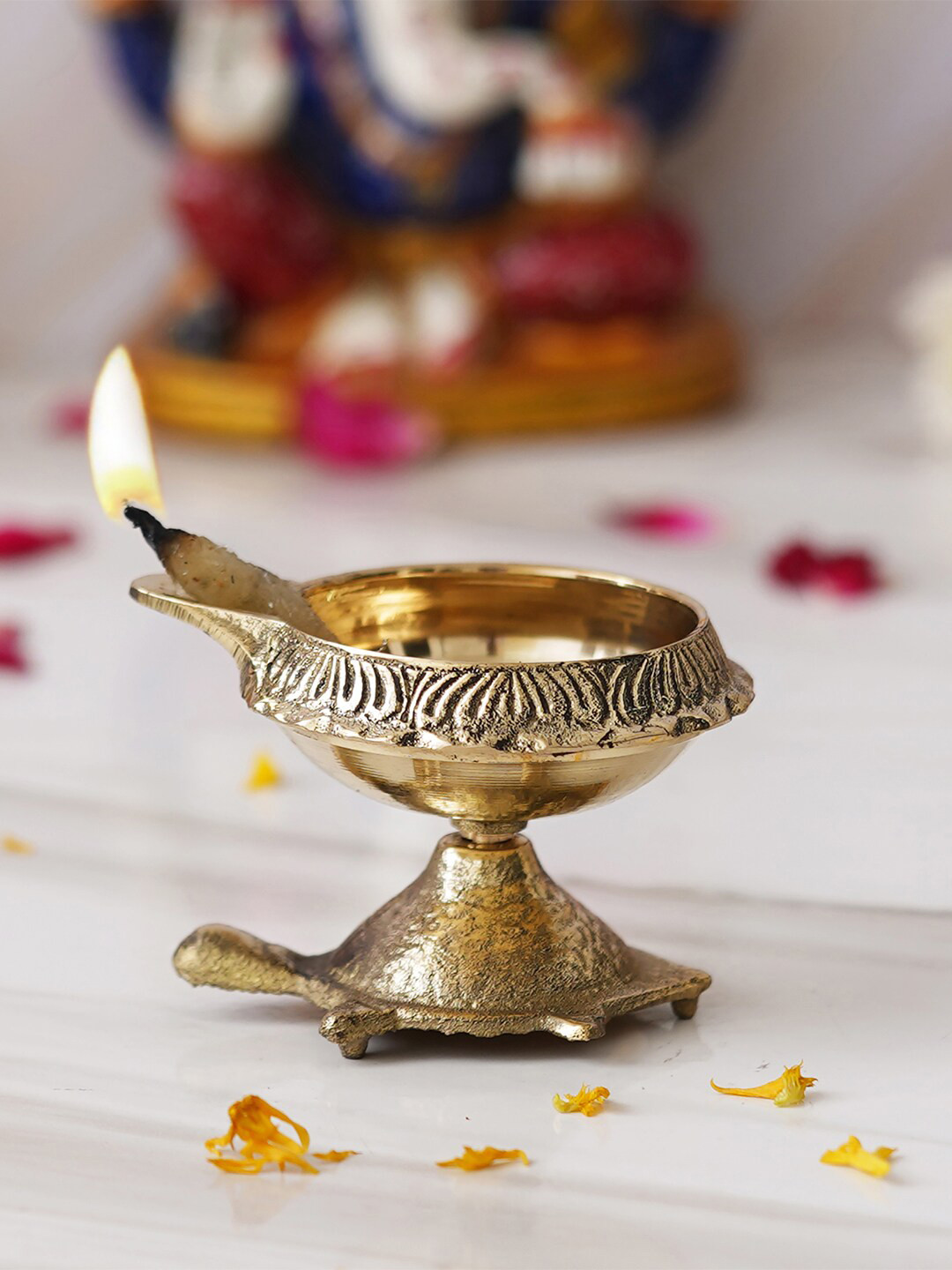 Buy ECraftIndia Gold Toned Decorative Brass Diya With Tortoise Base ...