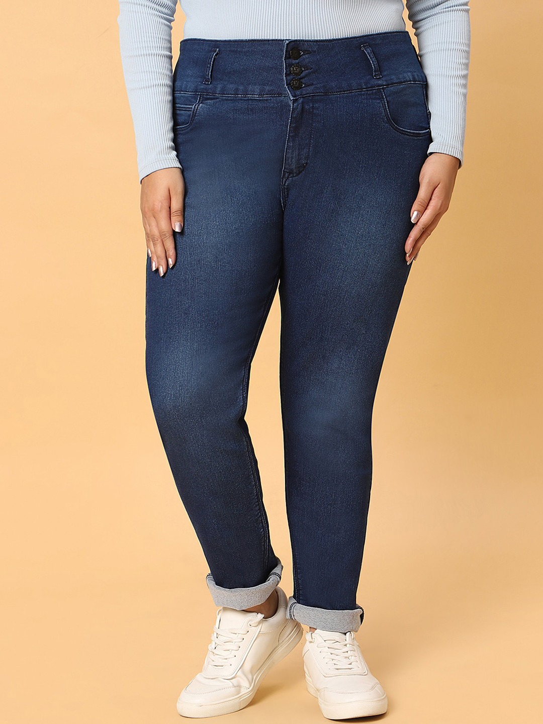 Buy HJ HASASI Women Slim Fit High Rise Light Fade Stretchable Jeans ...