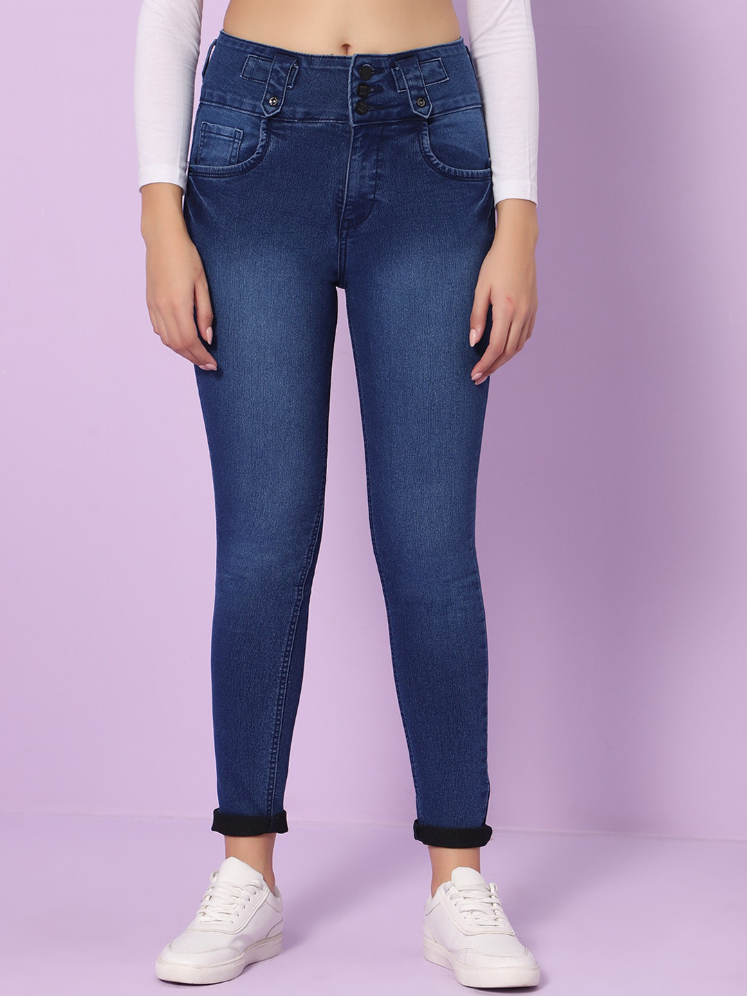 Buy HJ HASASI Women Slim Fit High Rise Light Fade Stretchable Jeans ...