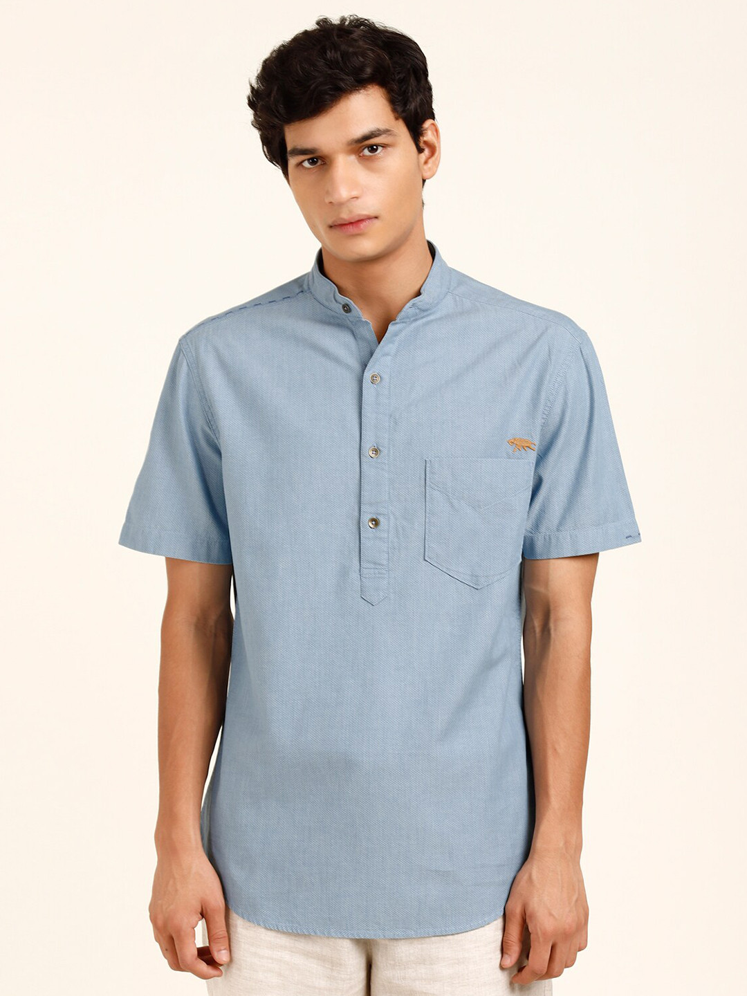 Buy Andamen Men's Mandarin Azure Indigo Cotton Shirt - Shirts for Men ...