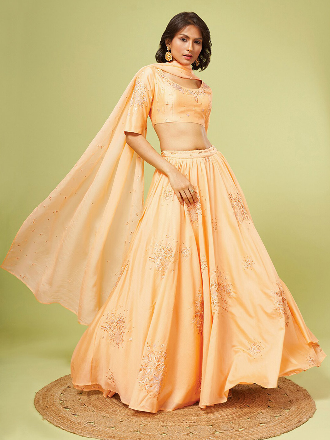 Buy Marigold Lane Embroidered Ready To Wear Organza Lehenga & Blouse ...
