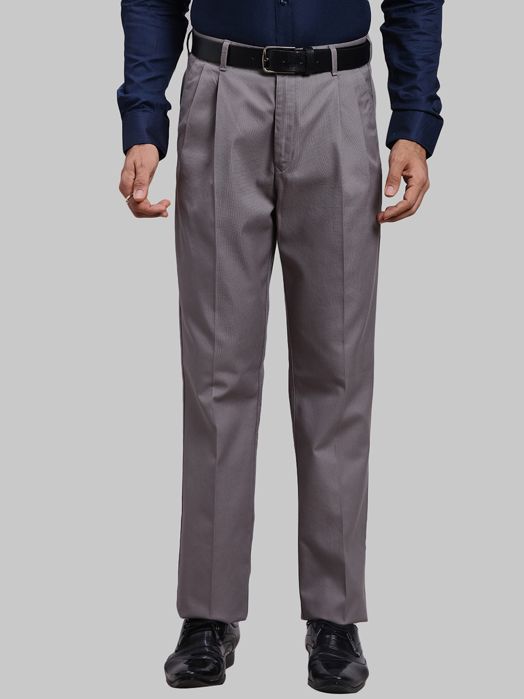 Buy ColorPlus Men Pleated Cotton Formal Trousers - Trousers for Men ...