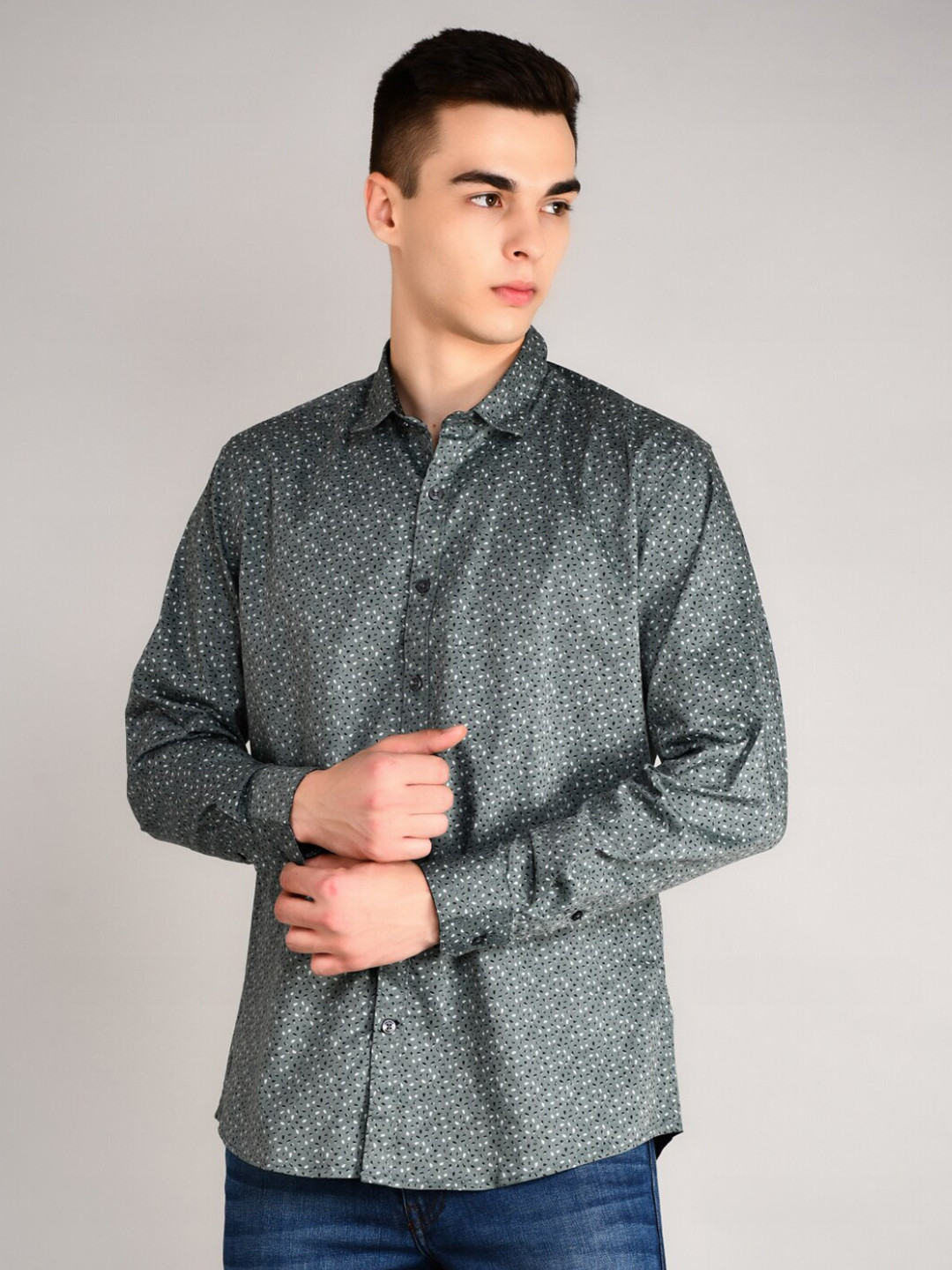 Buy TIM PARIS Standard Opaque Micro Ditsy Printed Cotton Casual Shirt ...