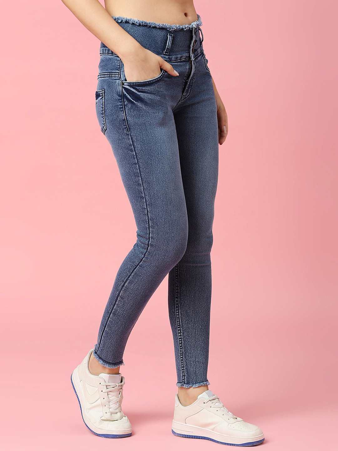 Buy HJ HASASI Women Slim Fit High Rise Light Fade Stretchable Jeans ...