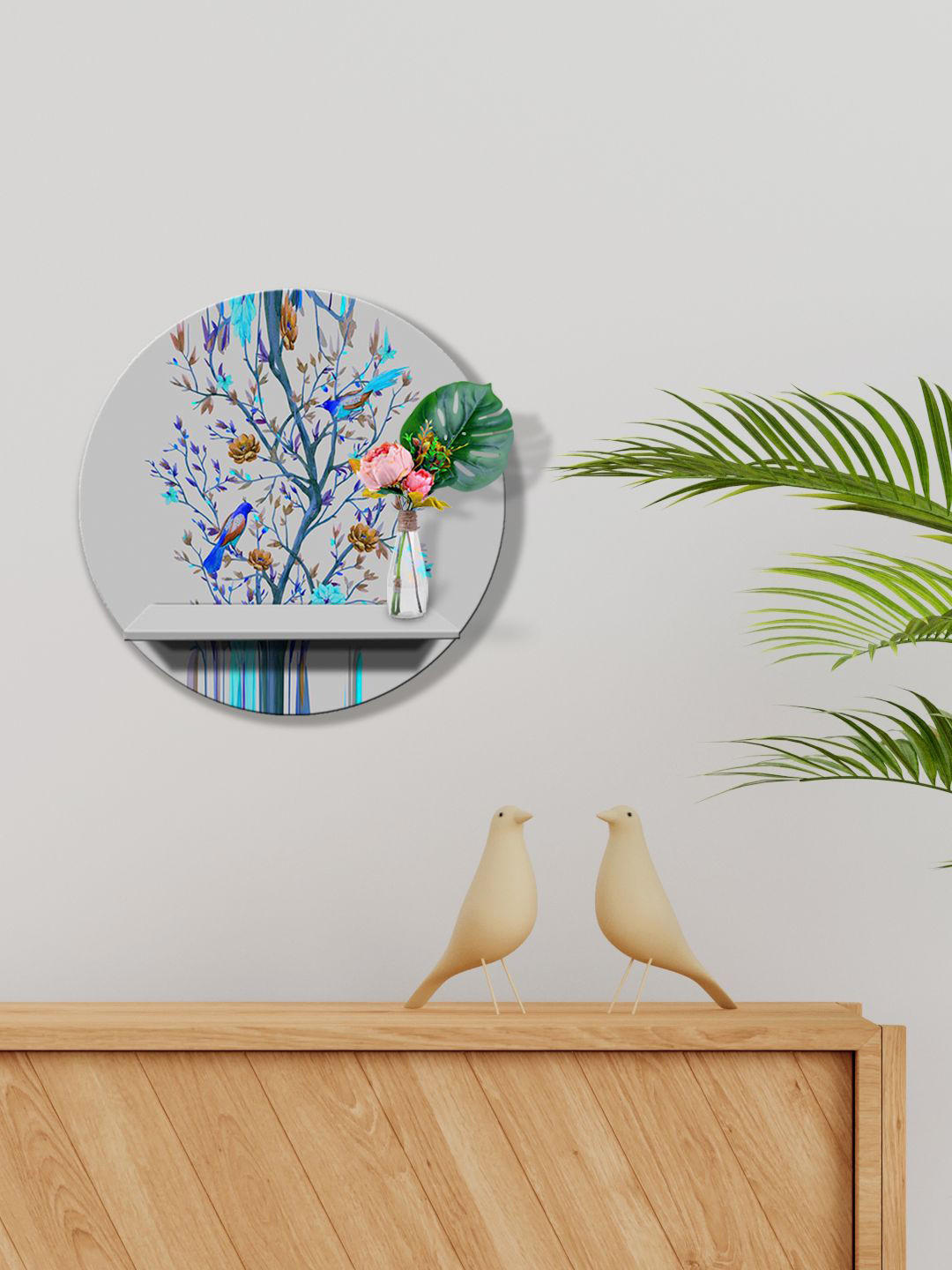 Buy 999Store Grey Group Of Birds In A Tree MDF Basic Wall Shelf For ...