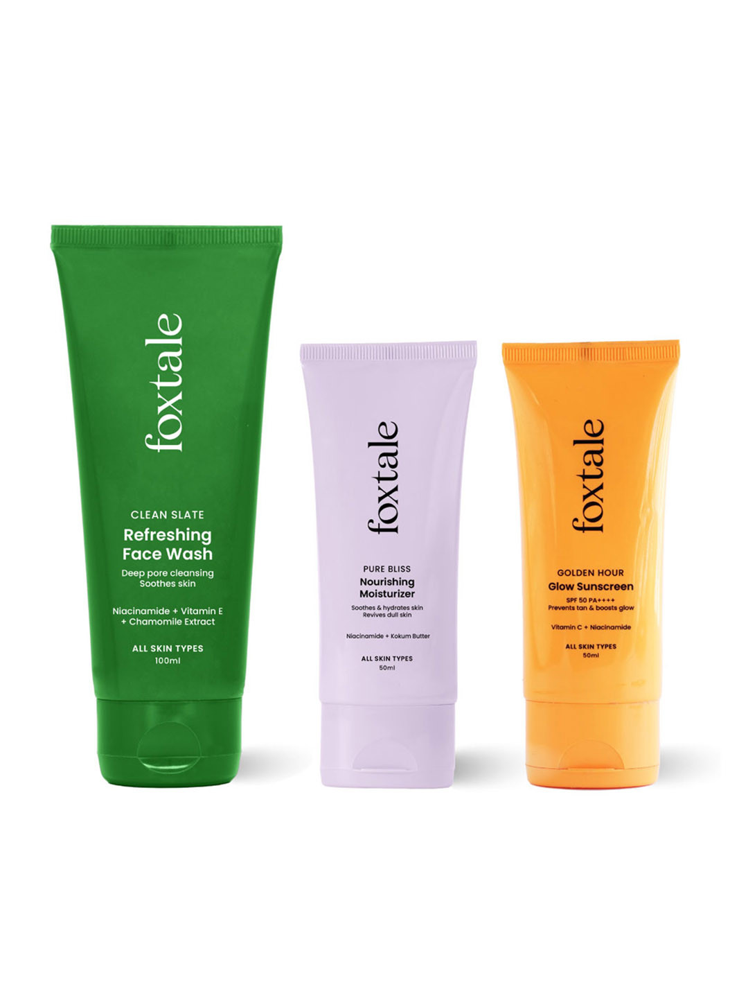 Buy FoxTale Set Of 3 Gel Face Wash & Daily Moisturiser With SPF 50+PA ...