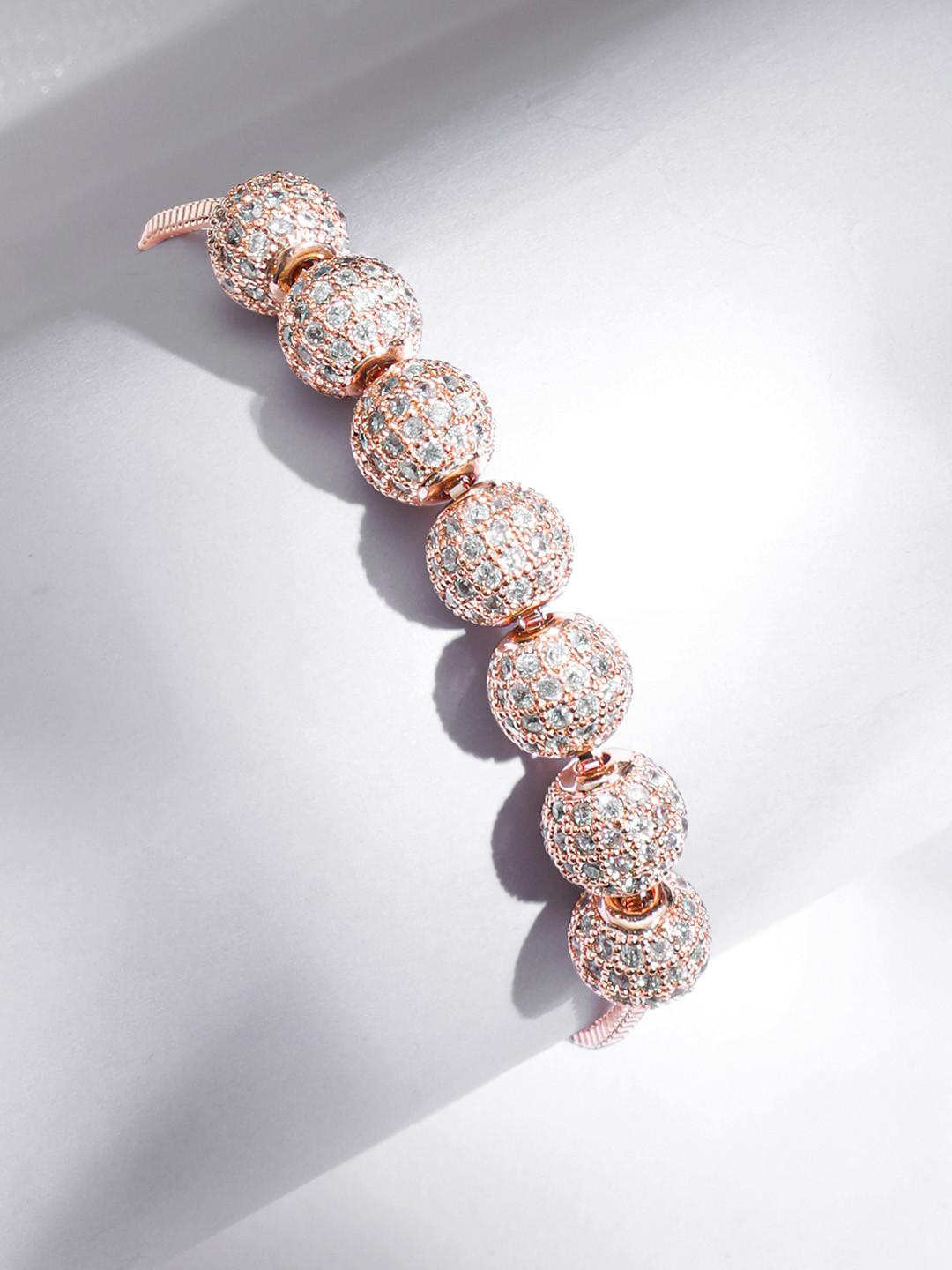 Buy Rubans Women Brass Cubic Zirconia Rose Gold Plated Cuff Bracelet ...