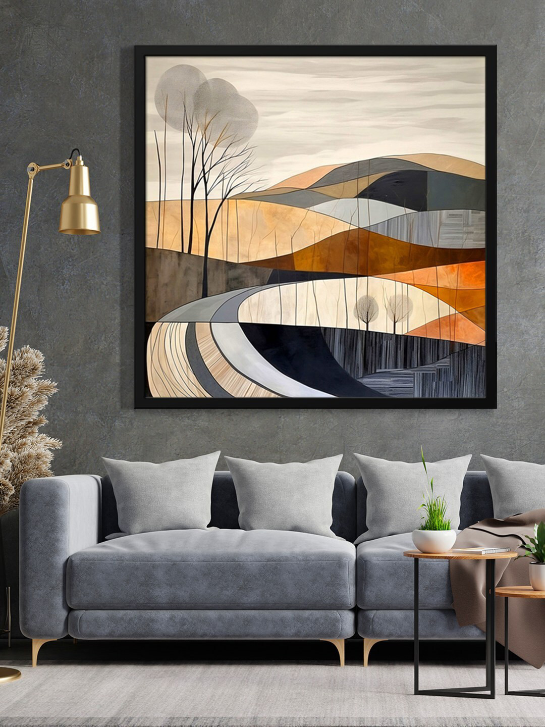 Buy 999Store Brown & Grey Abstract Painting Framed Wall Art - Wall Art ...