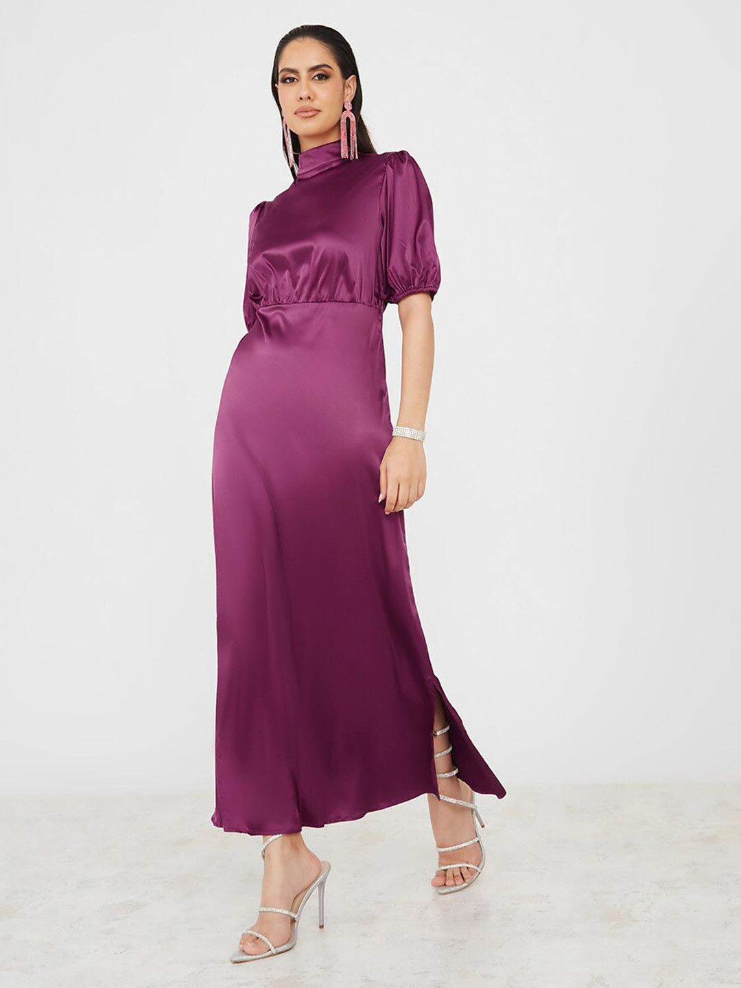 Buy Styli High Neck Puff Sleeves Maxi Dress - Dresses for Women ...