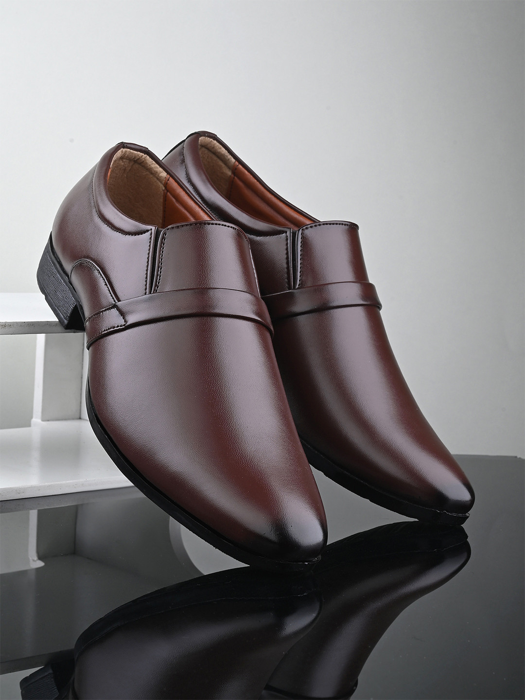 Buy HERE&NOW Men Brown Textured Formal Slip On Shoes - Formal Shoes for ...