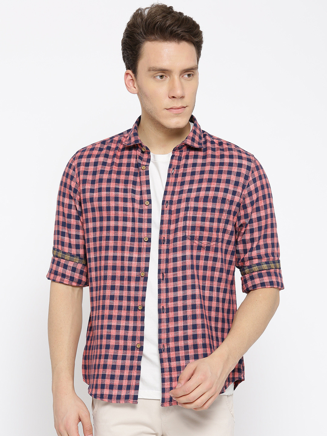 Buy Indigo Nation Men Navy & Red Slim Fit Checked Casual Shirt - Shirts ...