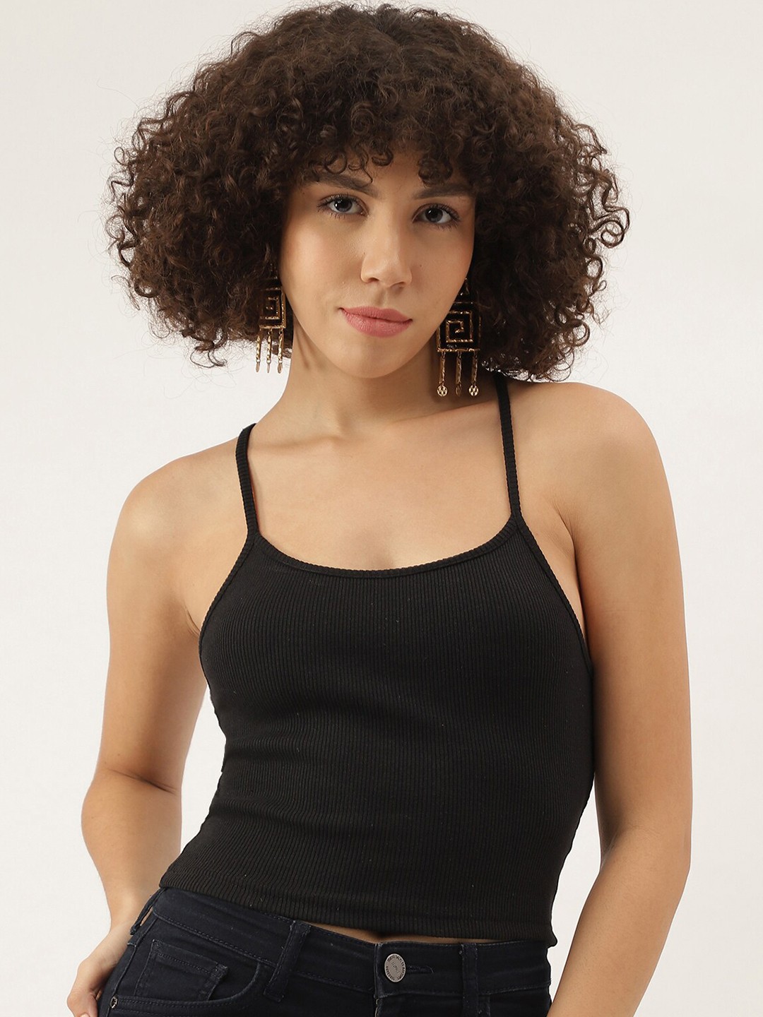 Buy Aahwan Shoulder Straps Ribbed Fitted Crop Top Tops For Women