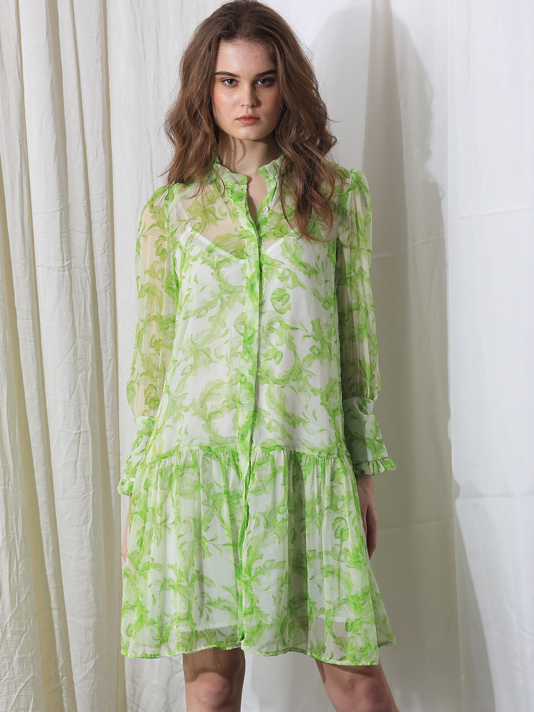 Buy RAREISM Abstract Print Puff Sleeve Drop Waist Dress - Dresses for ...