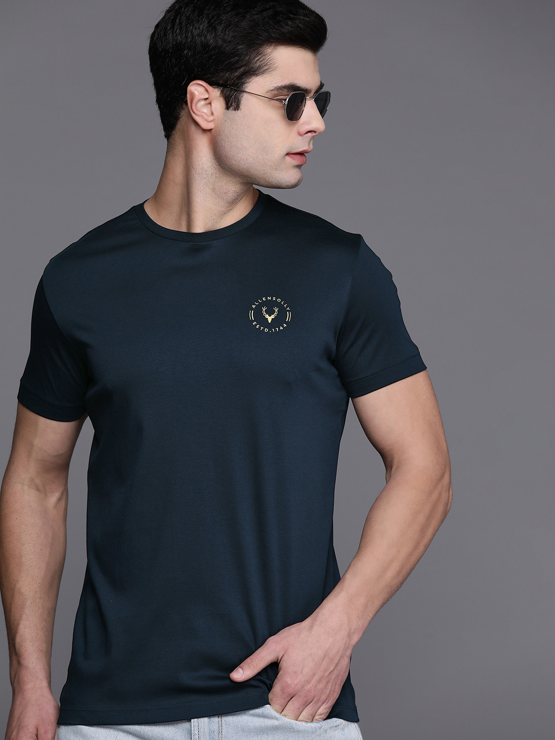 Buy Allen Solly High IQ Lasting Colour Pure Cotton Slim Fit T Shirt ...