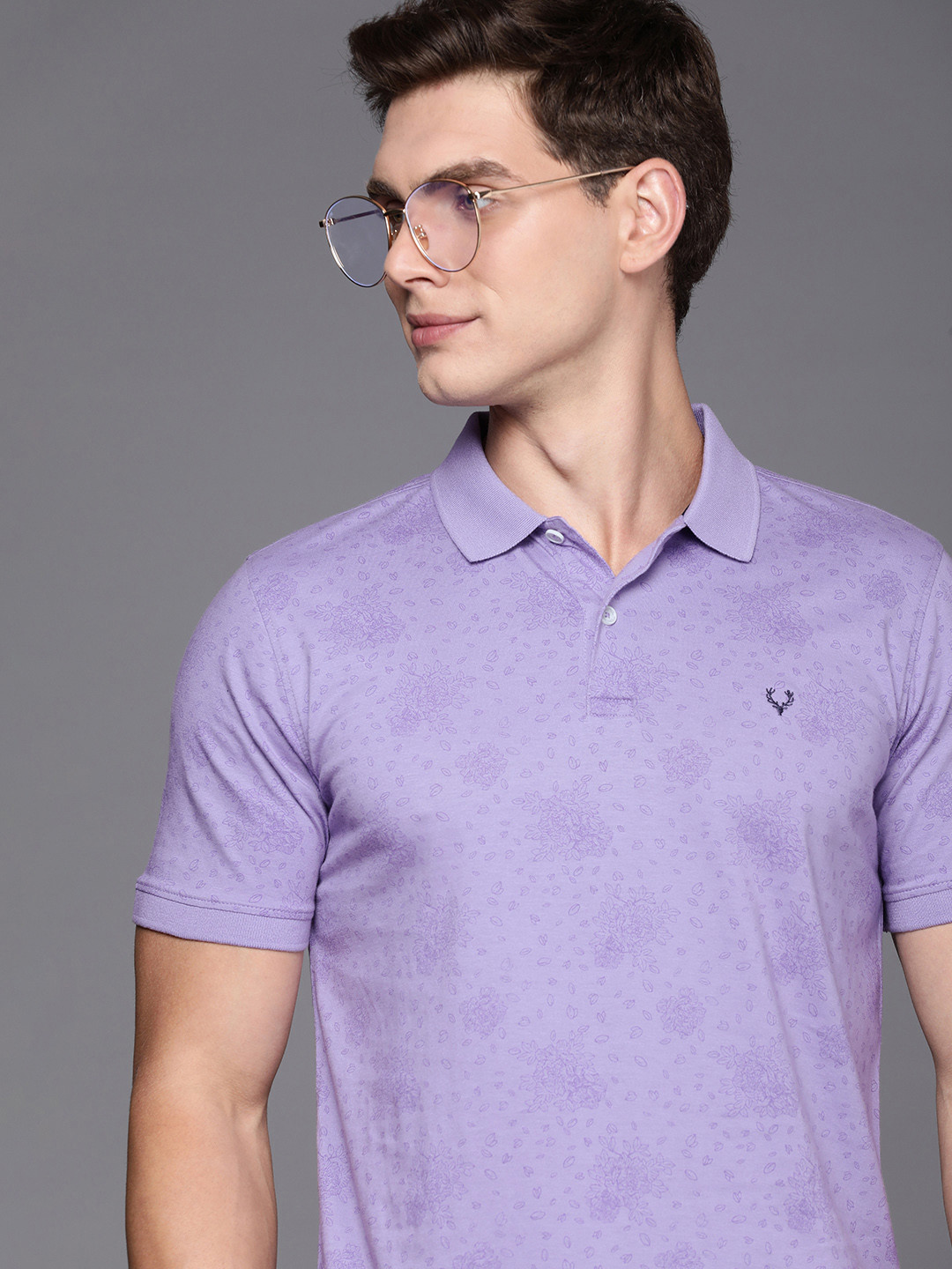 Buy Allen Solly Men Floral Printed Polo Collar Pure Cotton T Shirt ...