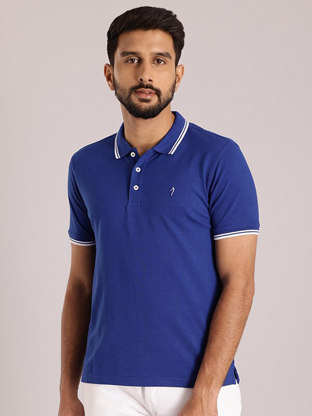Buy Indian Terrain Men Polo Collar Pure Cotton Slim Fit T Shirt ...