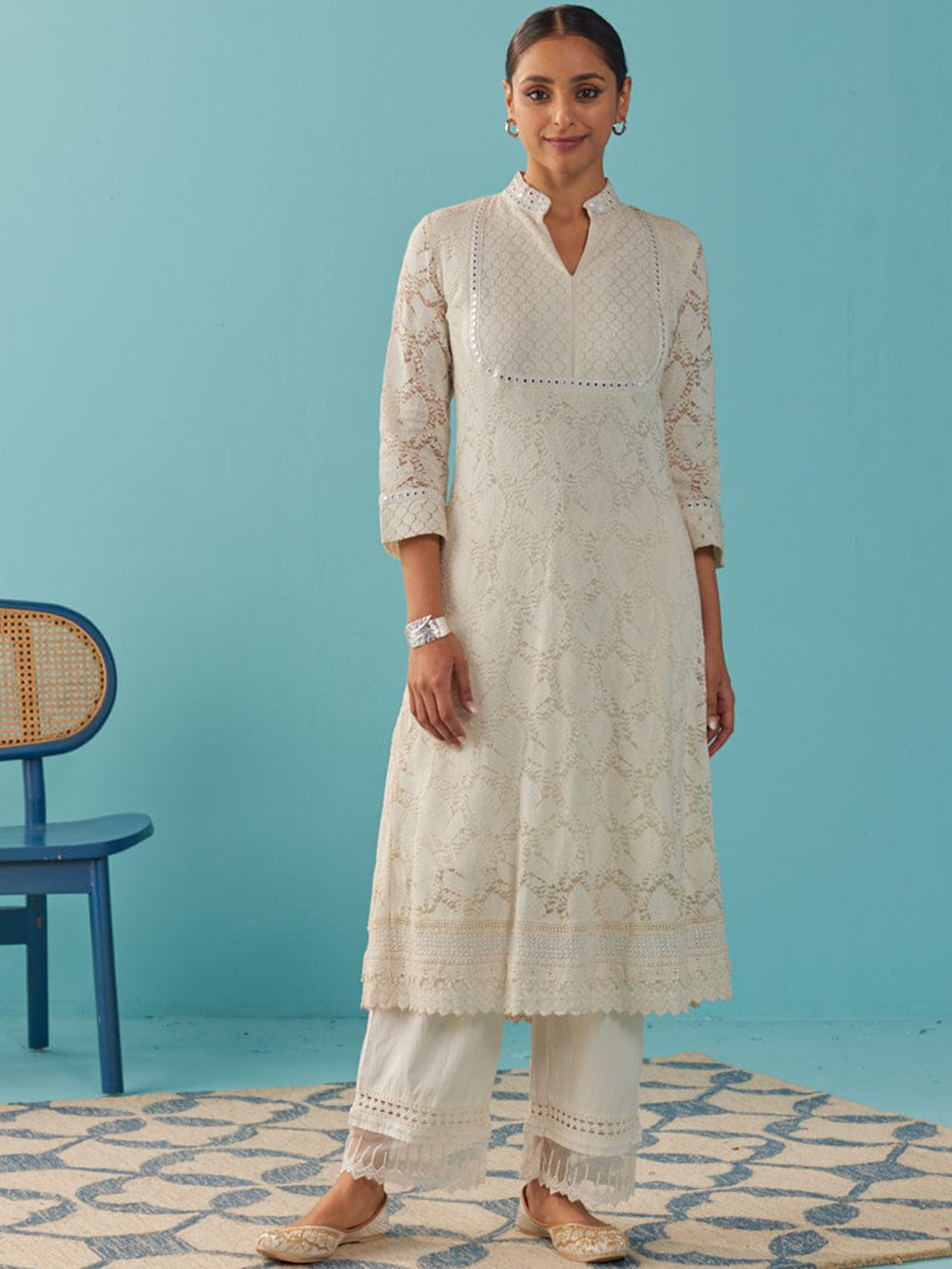 Buy Lakshita Floral Embroidered & Mirror Work Anarkali Kurta - Kurtas ...