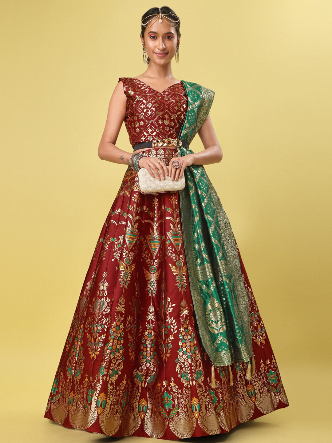 Buy PURVAJA Woven Design Ready To Wear Lehenga & Unstitched Blouse With ...