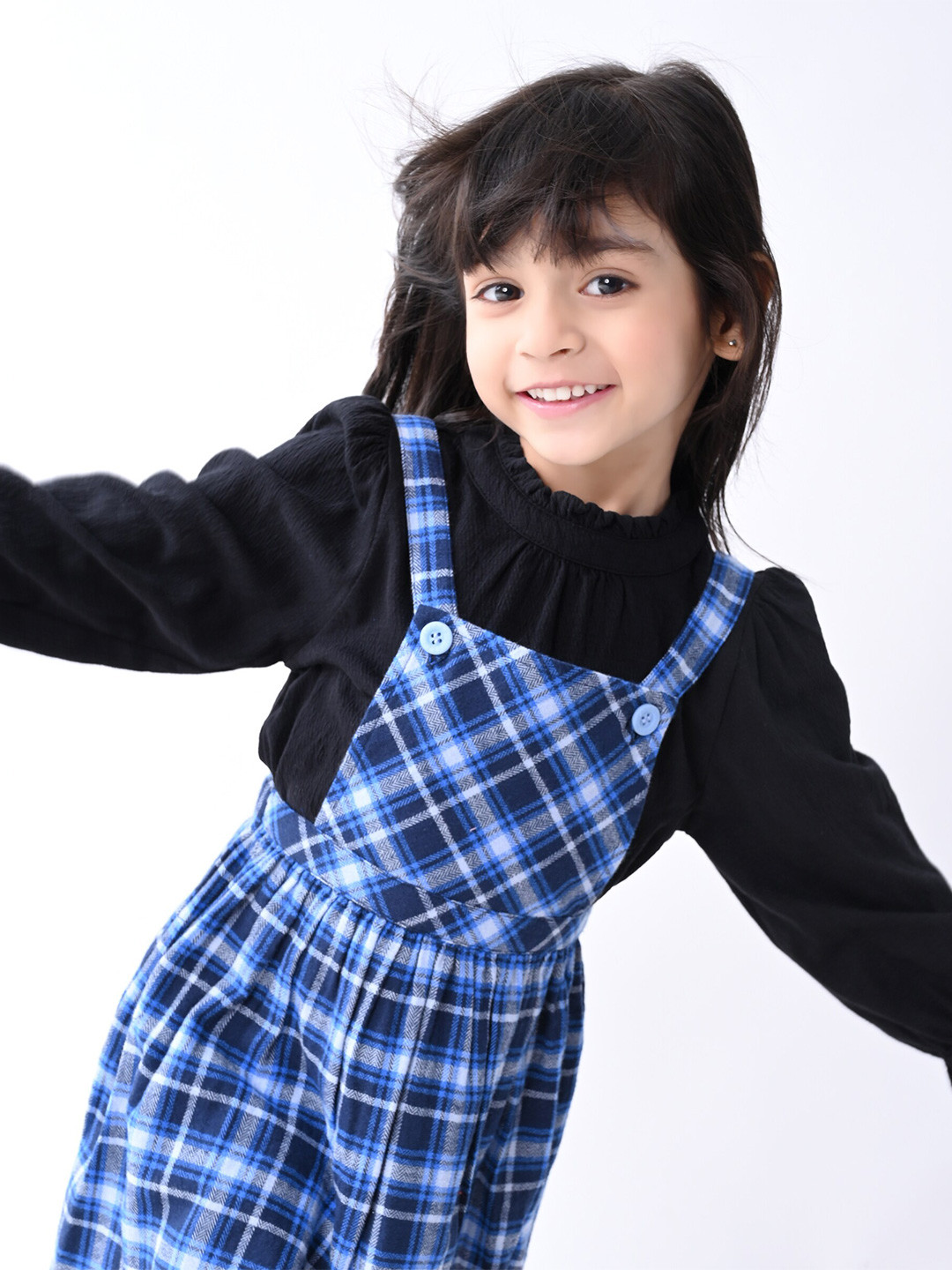 Buy Beebay Girls Checked Cotton Pinafore Dress - Dresses for Girls ...