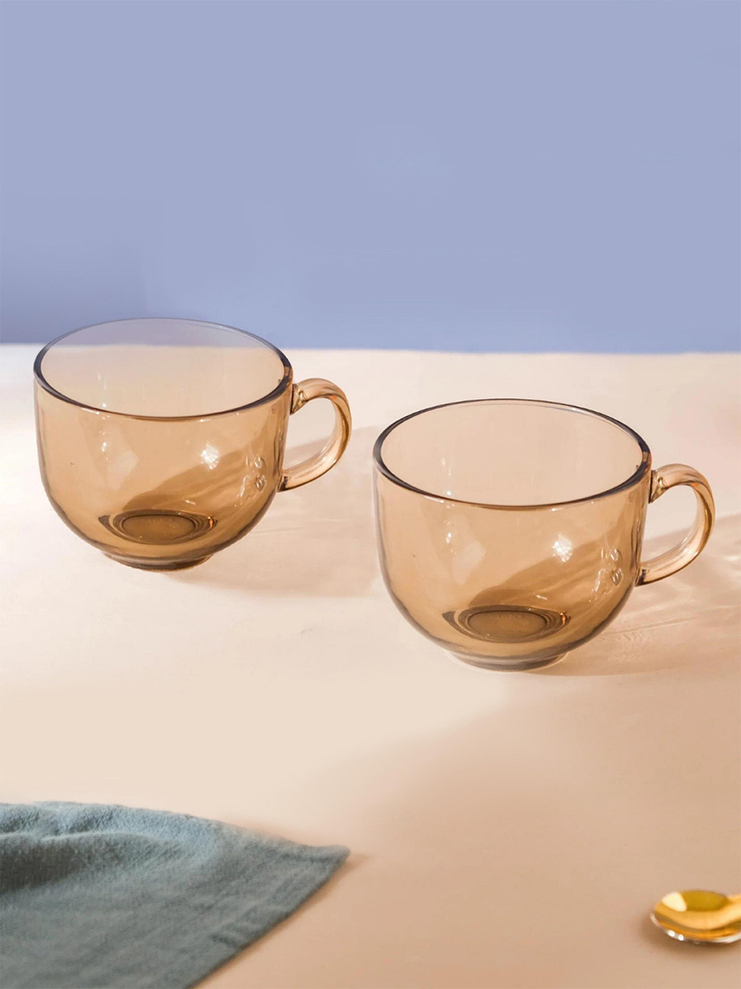 Buy Nestasia Brown 2 Pieces Glass Transparent Cups 350 ML Each - Cups ...