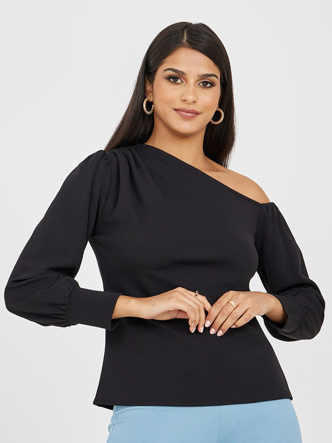 Buy Styli One Shoulder Puff Sleeves Top - Tops for Women 23445544 | Myntra