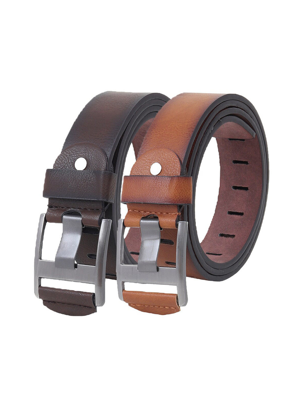 Buy The Roadster Lifestyle Co. Men Pack Of 2 Brown Textured Belts ...