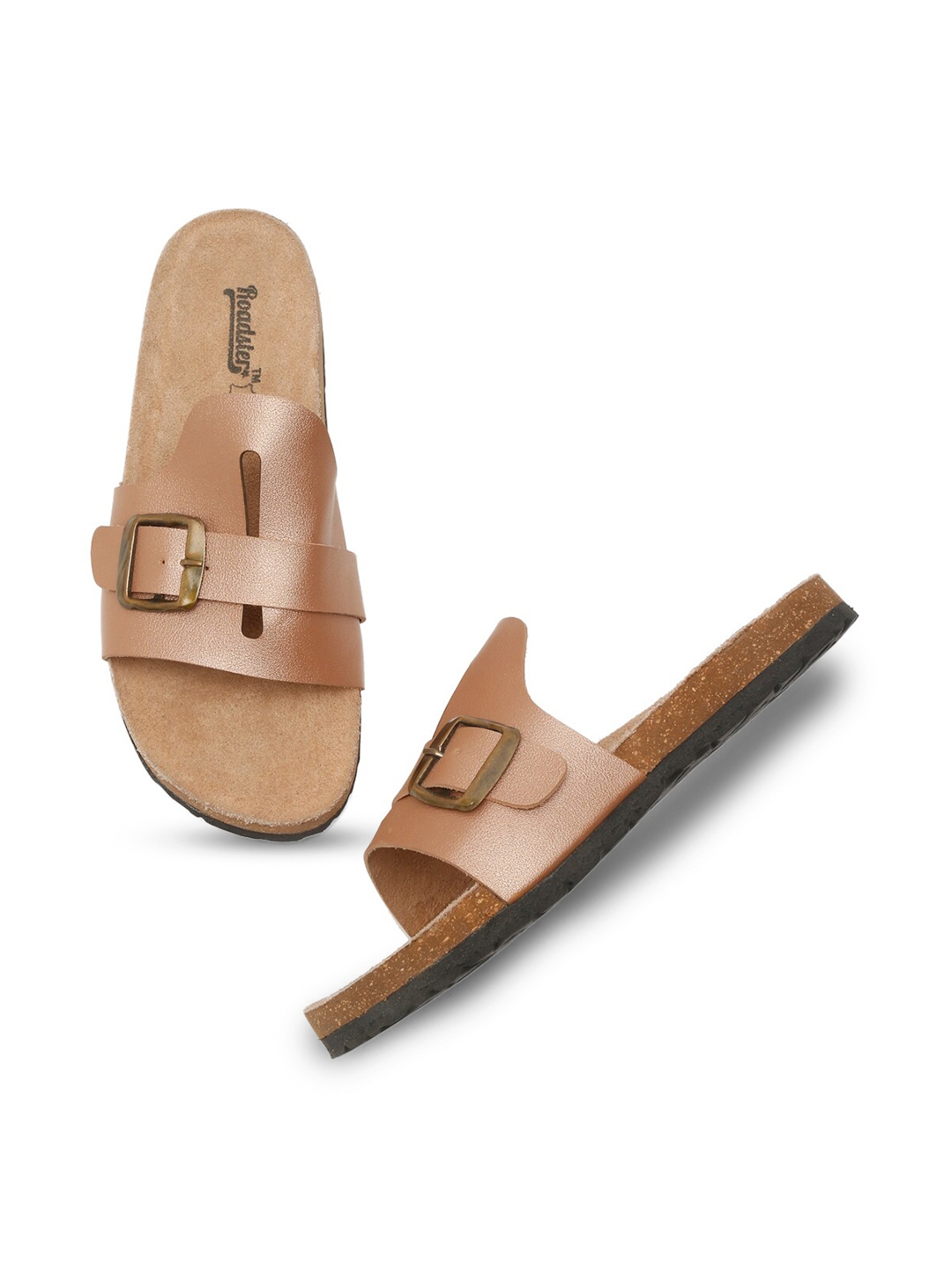 Buy The Roadster Lifestyle Co Nude Coloured Textured Buckled Open Toe Flats Flats For Women