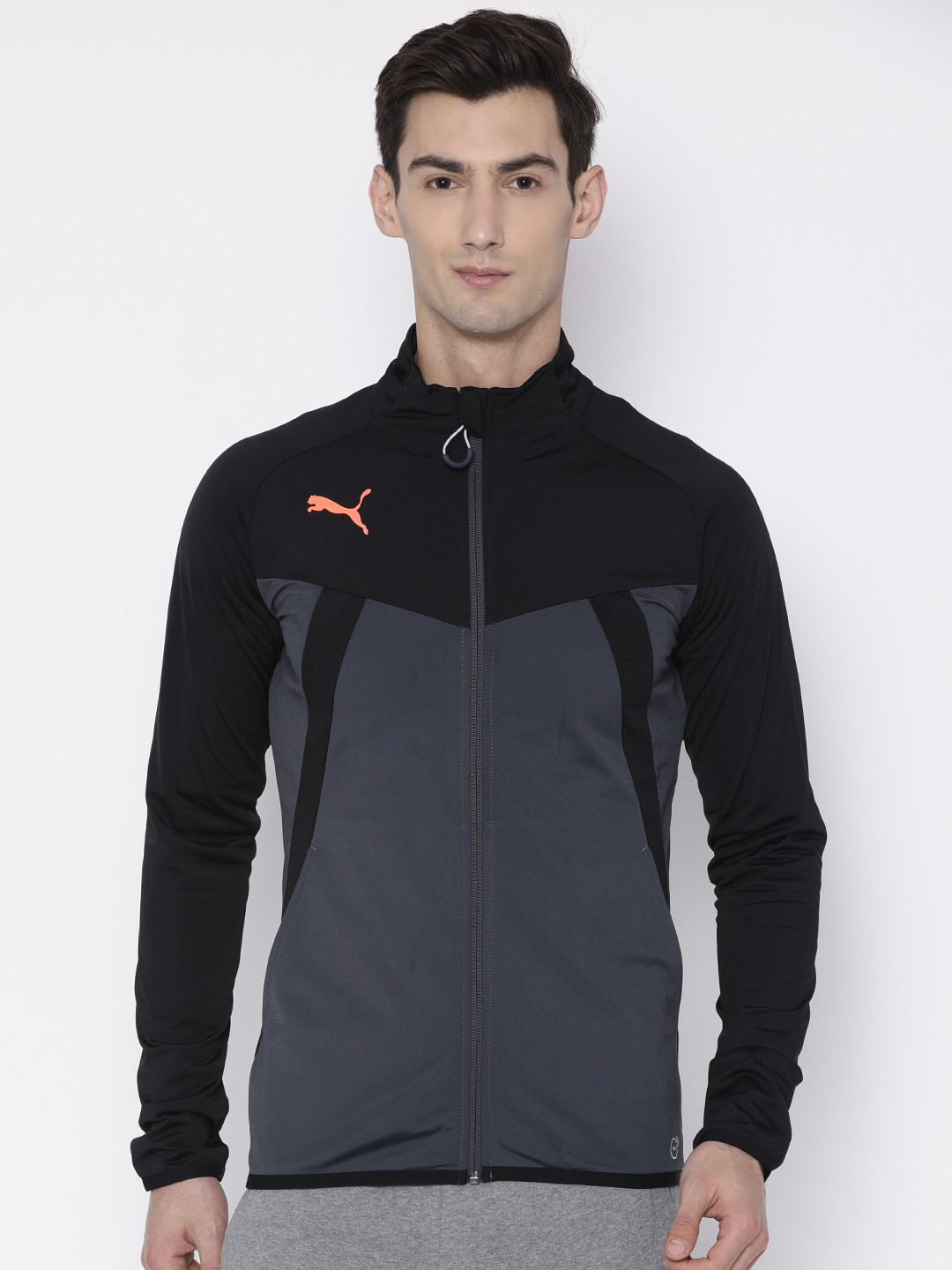 Buy Puma Men Black & Grey Colourblocked Sporty Track Jacket - Jackets ...