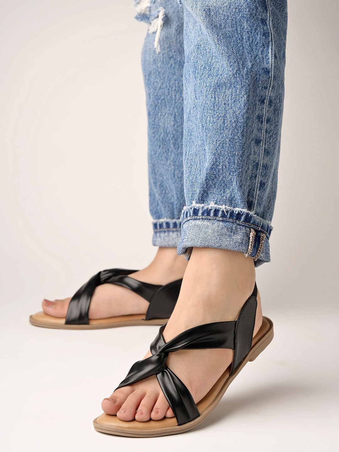 Buy Shoetopia Women Twisted Open Toe Flats With Backstrap - Flats for ...