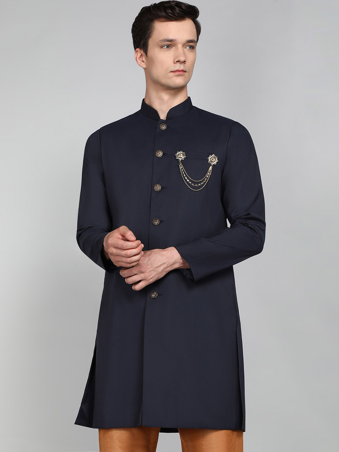 Buy Avaeta Mandarin Collar Cotton Nawabi With Paijama Set - Sherwani ...