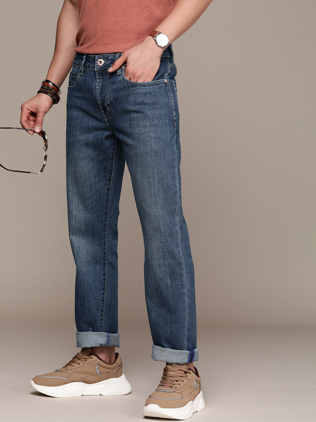 Buy FORCE IX Men Captain Regular Fit Light Fade Stretchable Jeans ...