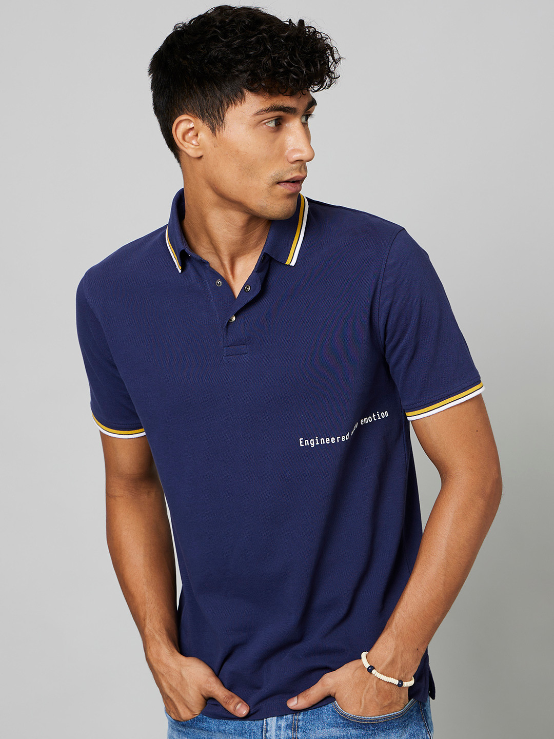 Buy FORCE IX Minimal Typography Detail Polo Collar Pure Cotton T Shirt ...